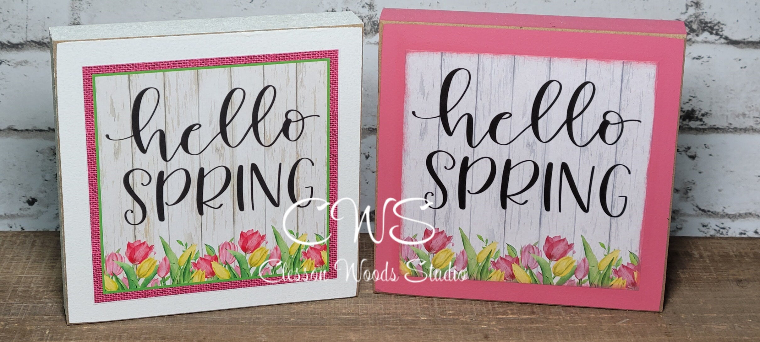 Hello Spring (White or Pink) Wood Block Sign – Clesson Woods Studio