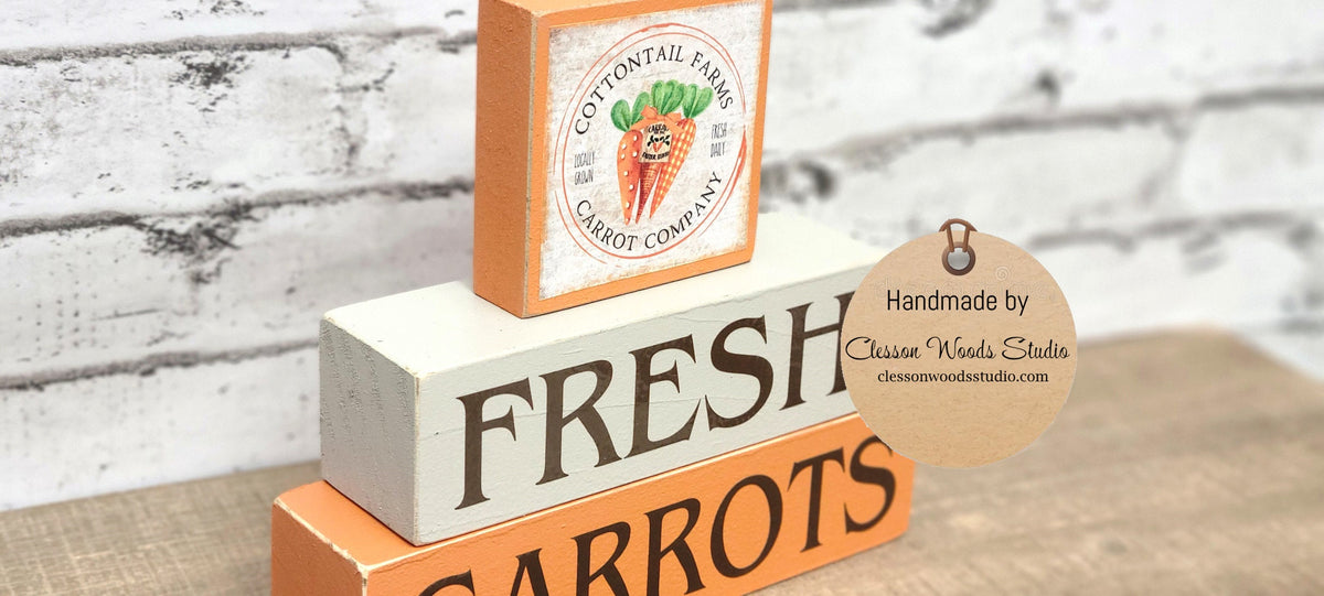 Fresh Carrots Wood Block Stack (Cottontail Farms Carrot Company Top Bl ...