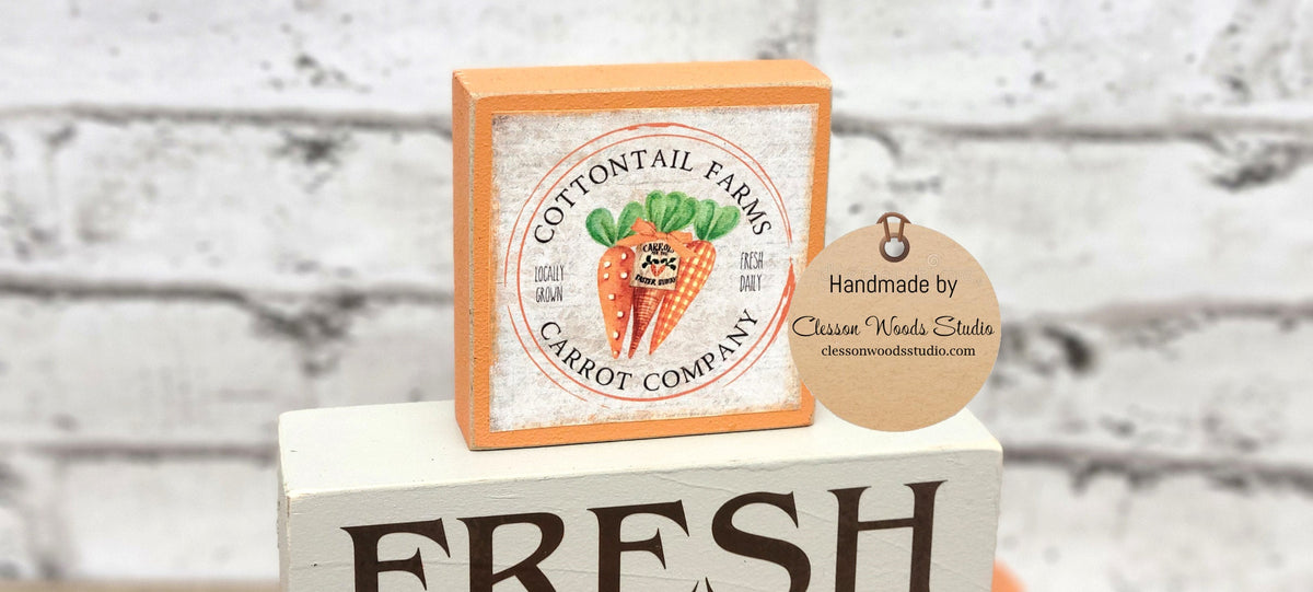 Fresh Carrots Wood Block Stack (Cottontail Farms Carrot Company Top Bl ...